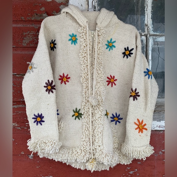 Vintage | Sweaters | Vintage Cottagecore Handmade Embroidered Jacket W ...